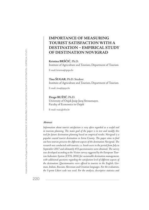 Pdf Importance Of Measuring Tourist Satisfaction With A Destination