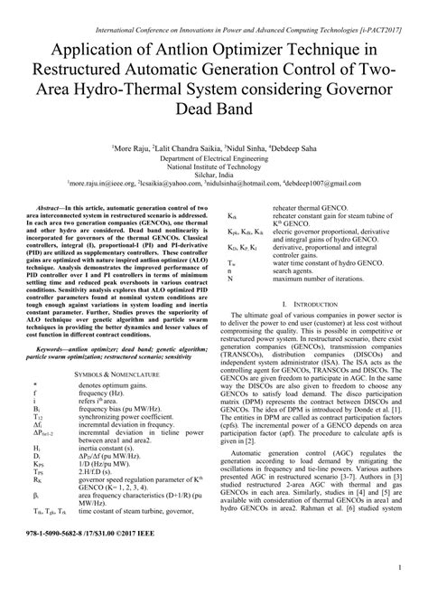Pdf Application Of Antlion Optimizer Technique In Restructured Automatic Generation Control Of