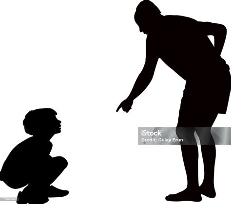 그의 아들 가리키는 손가락 실루엣 벡터를 꾸 지 람 하는 아버지 검은색에 대한 스톡 벡터 아트 및 기타 이미지 검은색 경고 행동 남성 Istock