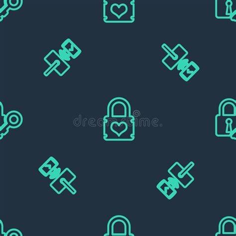 Set Line Padlock With Heart Digital Door Wireless And Lock And Key On Seamless Pattern Vector