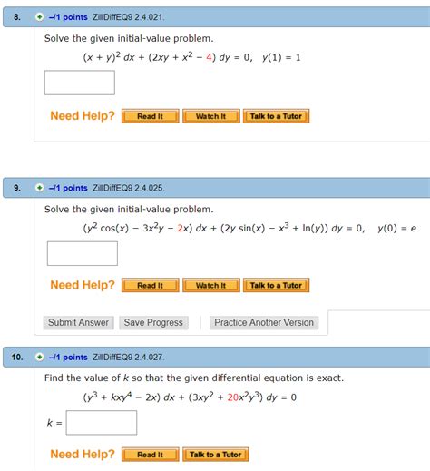 solved solve the given initial value problems 8 x y 2