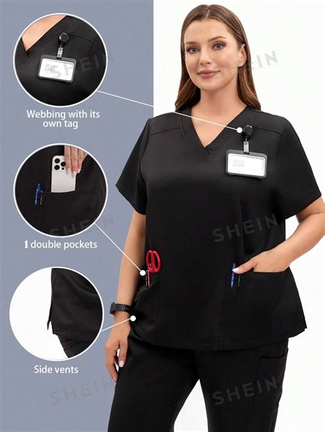 Shein Essnce Plus Size Womens Uniform Top Beauty Salon Working