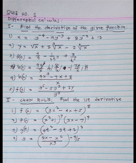 Solved Quiz No 1 Differential Calculus I Find The