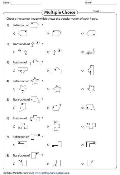 Translation Rotation Reflection Worksheets