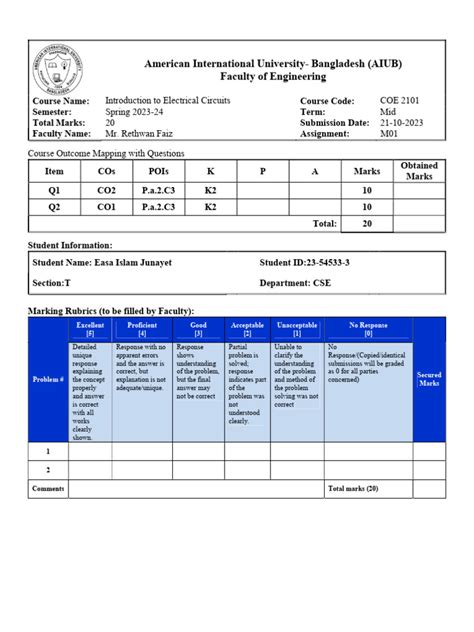 Introducton Of Circuit Assignment Pdf Electrical Network Computer Engineering