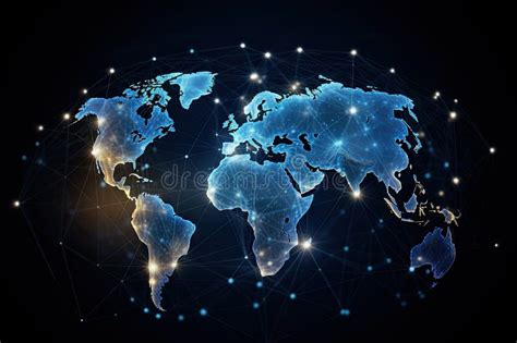 Global Network Connection On World Map Polygonal Background Vector Illustration Global