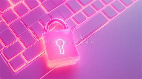 Neon Pink Glowing Keyboard With Padlock Icon Symbolizes Cybersecurity And Data Protection In