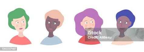 아프리카 계 미국인 백인 여성 세부 확대 젊은 성인 평면 디자인 일러스트 행복한 다민족 다양성 우정 개념 여성의 권리 Lgbtq