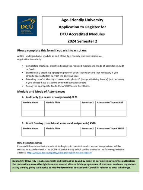 Fillable Online Step By Step Guide To Online Registration At Dcu Fax