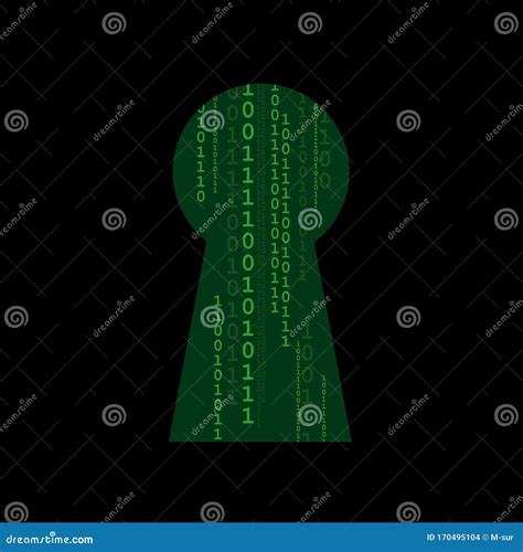 Code Is Visible Trhough Keyhole Decryption And Decoding Of Encrypted And Encoded Data Stock