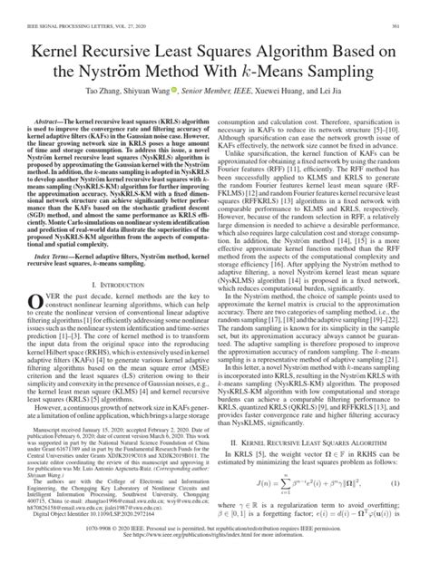 Kernel Recursive Least Squares Algorithm Based On The Nystrrm Ddotbf Om Method With K Means