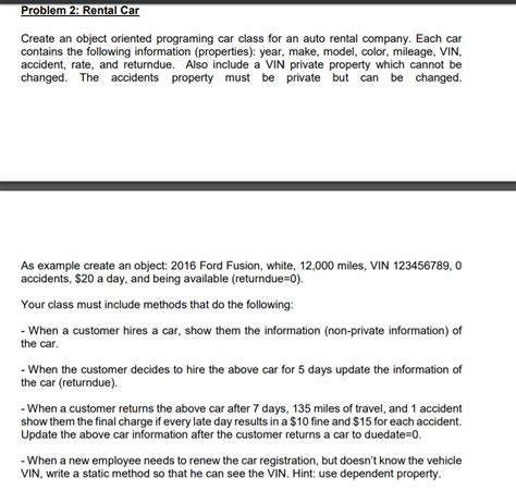 Problem 2 Rental Car Create An Object Oriented
