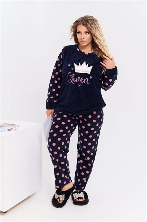 Дамска плюшена пижама в тъмносиньо Angelo Style