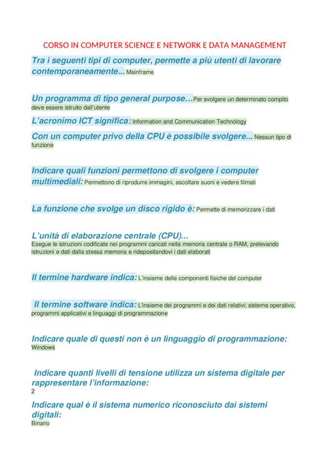 Computer Science Network E Data Management Tutte Domande E Risposte