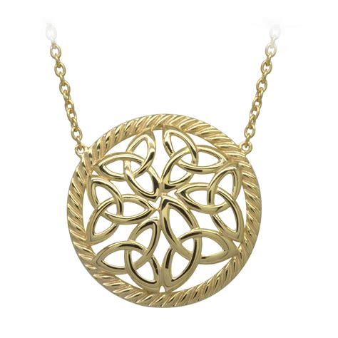 Irish Necklace Gold Plated Sterling Silver Trinity Knot Round Pendant