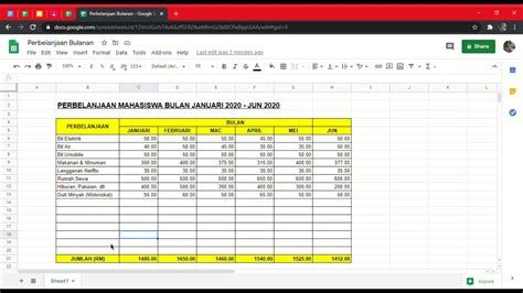 CARA CARA MEMBUAT DATA UNTUK PERBELANJAAN BULANAN MENGGUNAKAN GOOGLE