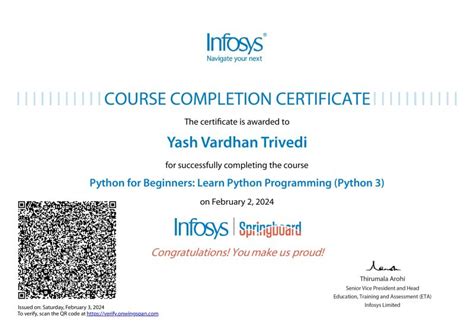 Yash Trivedi On Linkedin Infosys Pythonprogramming Certification