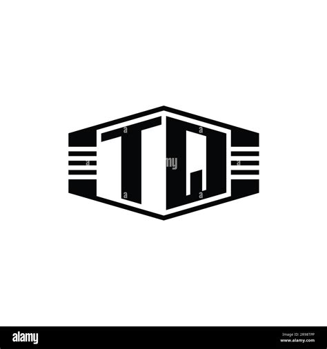 Tq Letter Logo Monogram Hexagon Emblem Shape With Stripes Outline Style