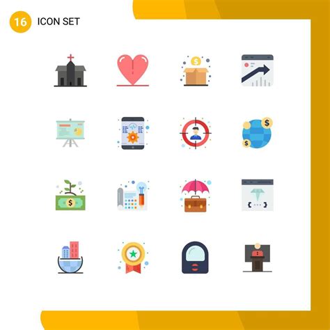 User Interface Pack Of 16 Basic Flat Colors Of Presentation Report Crowd Growth Arrow Editable