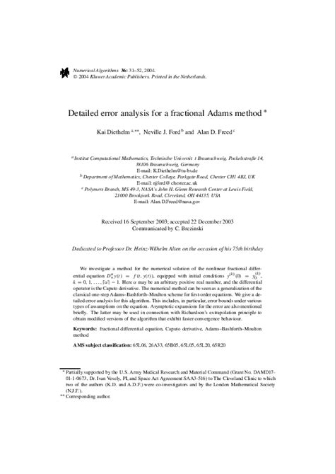 Pdf Detailed Error Analysis For A Fractional Adams Method