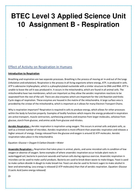 Btec Level 3 Applied Science Unit 10 Assignment C Distinction Level Exams Health Sciences