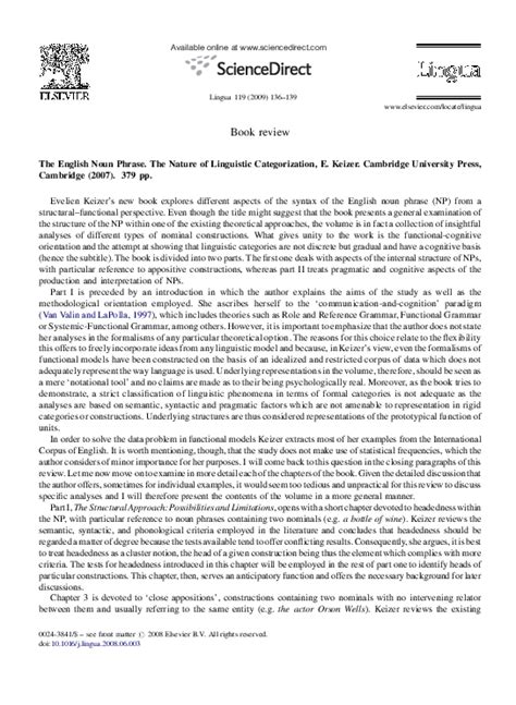 Pdf Evelien Keizer The English Noun Phrase The Nature Of Linguistic Categorization