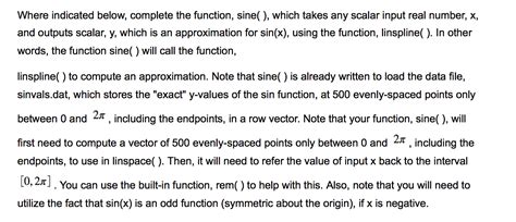 MATLAB Complete The Sine Function Function S Chegg