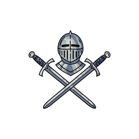 헬멧과 교차 칼 프리미엄 벡터