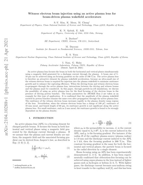 Pdf Witness Electron Beam Injection Using An Active Plasma Lens For Beam Driven Plasma