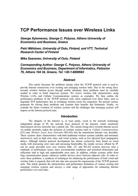 Pdf Tcp Performance Issues Over Wireless Links