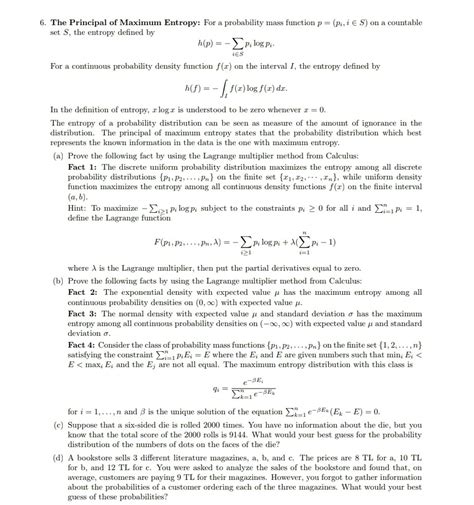 The Principal Of Maximum Entropy For A Chegg