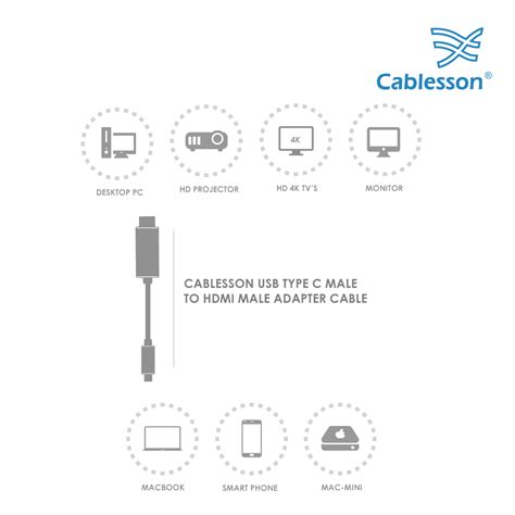 Cablesson USB Type C Male To HDMI 2 0 Male Adapter Cable With Aluminum