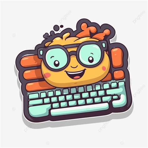 노란색 캐릭터는 안경을 쓰고 키보드 뒤에 앉아 있습니다 벡터 건반 상표 만화 Png 일러스트 및 벡터 에 대한 무료 다운로드 Pngtree