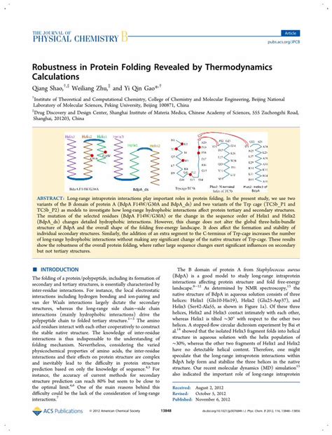 Pdf Robustness In Protein Folding Revealed By Thermodynamics Calculations Dokumen Tips