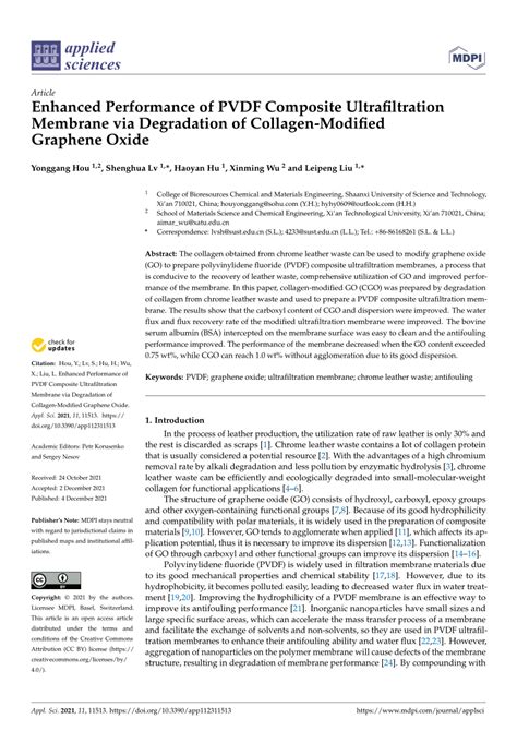 Pdf Enhanced Performance Of Pvdf Composite Ultrafiltration Membrane Via Degradation Of