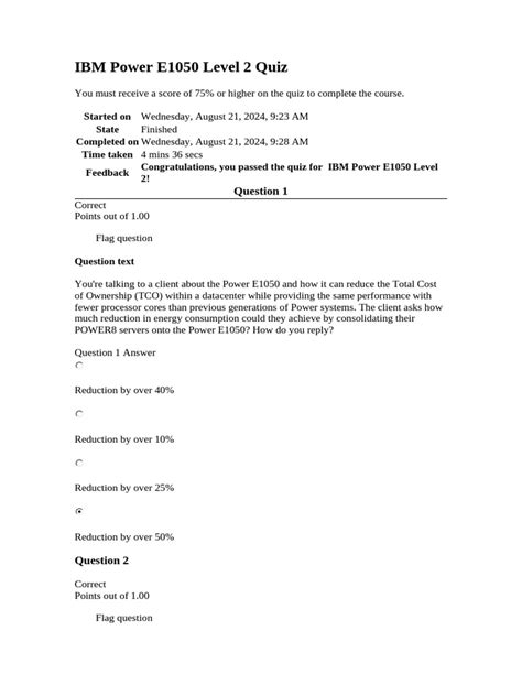 Ibm Power E1050 Level 2 Quiz Pdf Software Virtualization