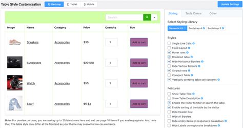 Wordpress Table Design Customization
