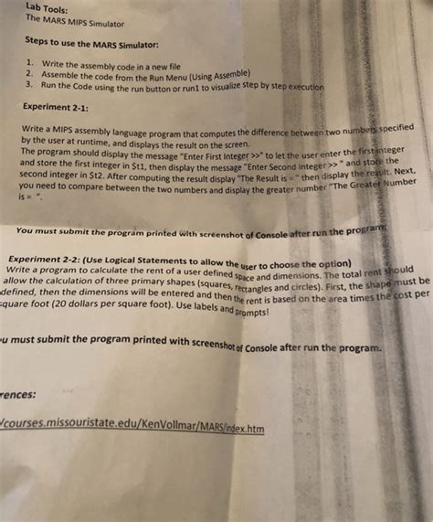 Lab Tools The MARS MIPS Simulator Steps To Use The Chegg