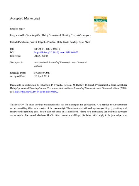 Pdf Programmable Gain Amplifier Using Operational Floating Current
