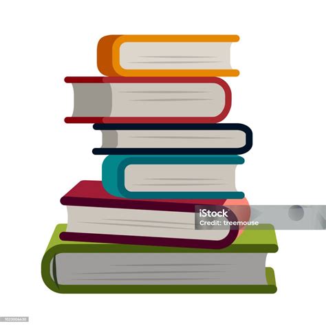 도 서 간단한 평면 벡터 일러스트 레이 션의 스택입니다 화려한 덮개 Hardback 책입니다 다시 학교 교육 도서관 독서 교육