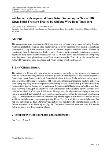 Pdf Adolescent With Segmental Bone Defect Secondary To Grade Iiib Open Tibial Fracture Treated
