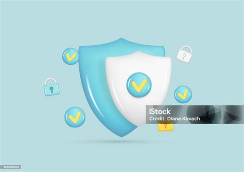 자물쇠 체크 표시가 있는 현실적인 3d 보안 안전 아이콘 고객 3d 광택 보증 보호 기호 품질 보호 방패 엠블럼 파란색 배경에 벡터 그림 0명에 대한 스톡 벡터 아트 및