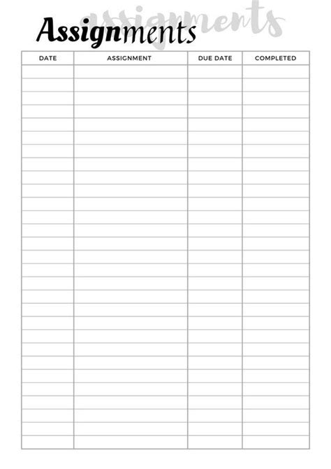 Printable Assignment Sheet For Students