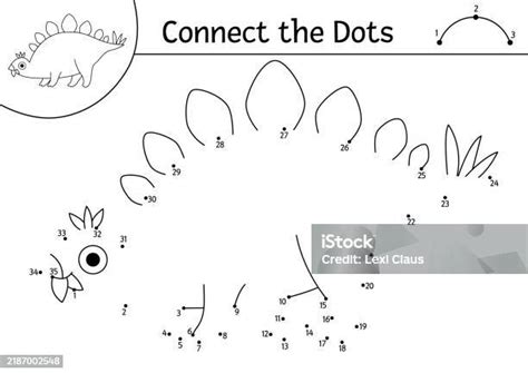 벡터 흑백 Dottodot 그리고 Stegosaur와 함께하는 컬러 활동 공룡은 점 게임 색칠 공부 페이지를 연결합니다
