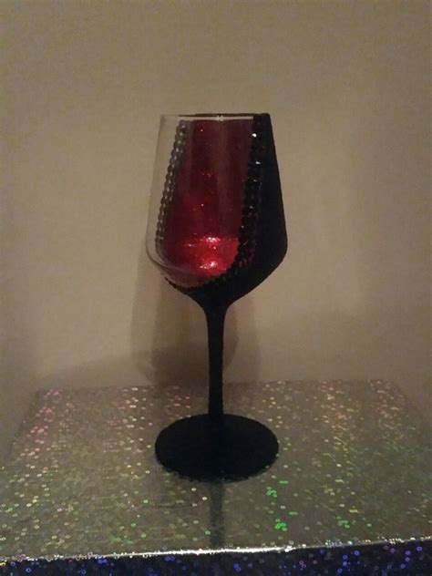 Handmade Red And Black Glitter Wine Glass