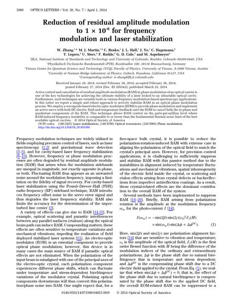 Reduction Of Residual Amplitude Modulation To 1 × 10 For Frequency Modulation And Laser
