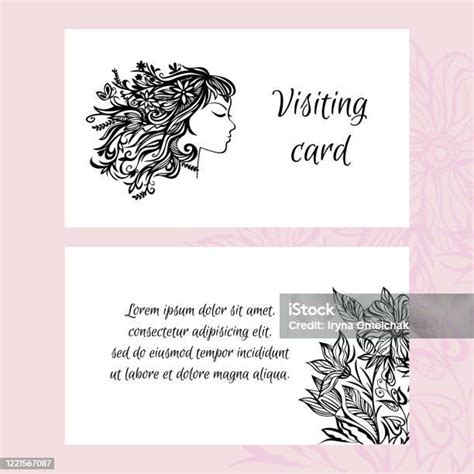 명함 양면 카드 디자인 그녀의 머리에 꽃과 어린 소녀입니다 명함 전단지 포스터 페이지를위한 아름다운 템플릿 그것은 미용실이나 이발소의 디자인으로 사용할 수 있습니다 0명에