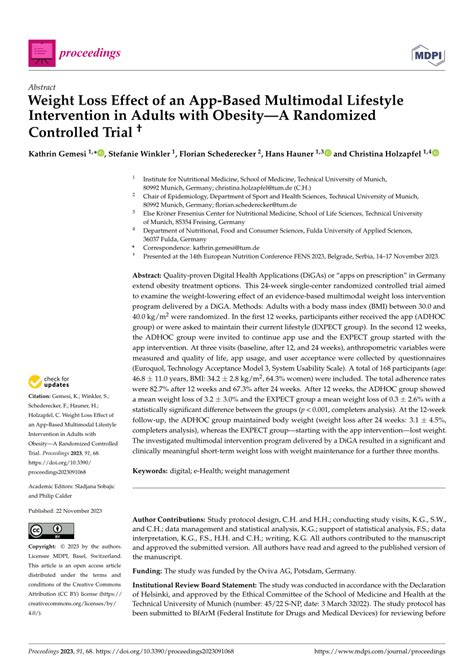 Pdf Weight Loss Effect Of An App Based Multimodal Lifestyle Intervention In Adults With