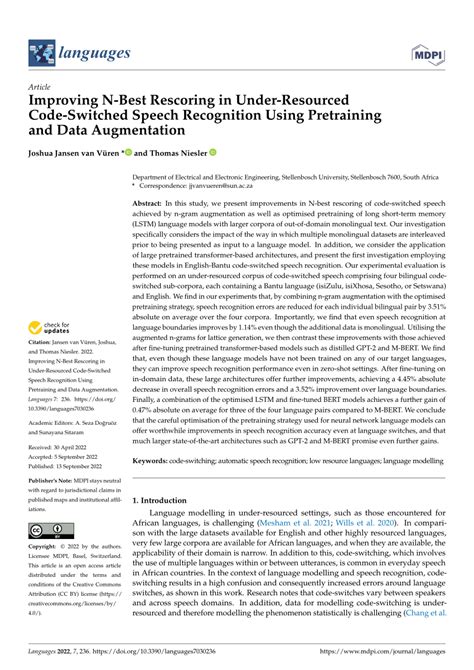 Pdf Improving N Best Rescoring In Under Resourced Code Switched Speech Recognition Using