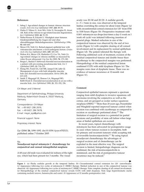 Pdf Neoadjuvant Topical Mitomycin C Chemotherapy For Conjunctival And Corneal Intraepithelial